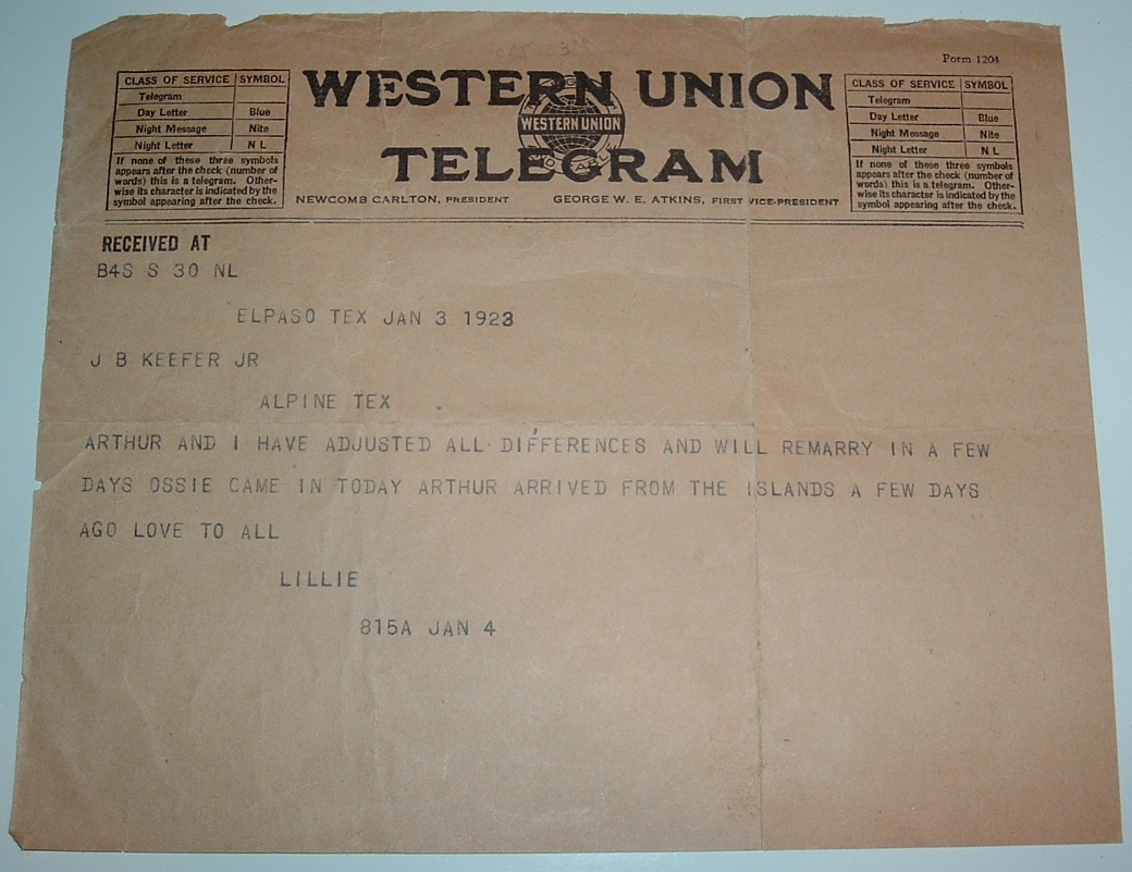 Paper Matters: Telegram: Getting remarried in El Paso