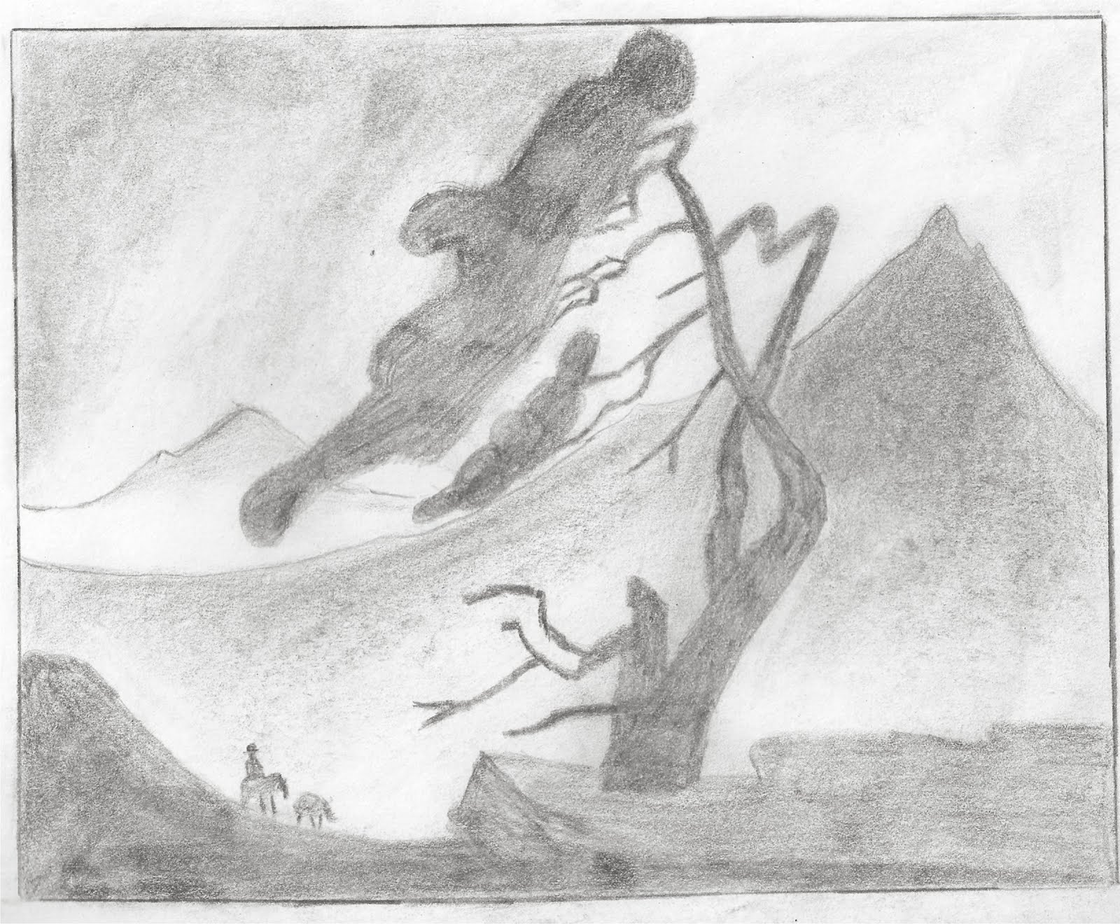 Pencil Sketch of Tree in storm - My Pencil Drawing Art