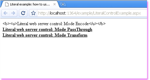 Dot Net Examples: Literal example: how to use Mode Encode, PassThrough ...