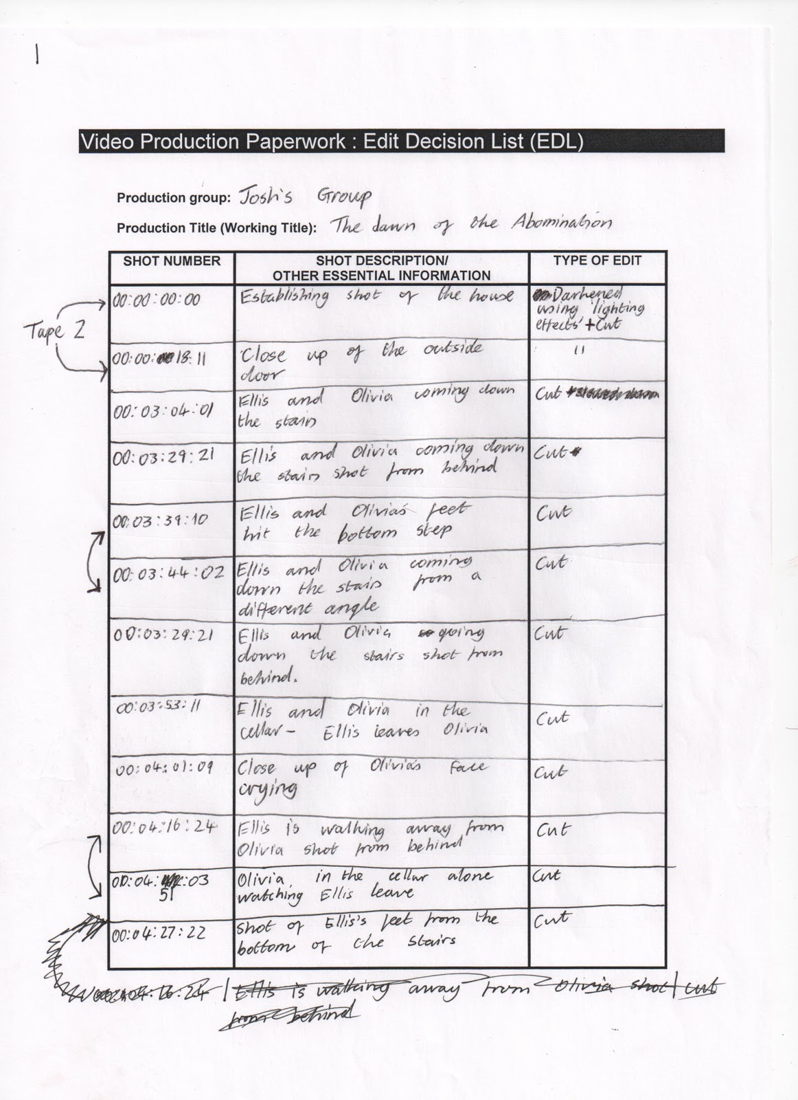 Josh Raby AS Media: Section Ten Video Log Sheets