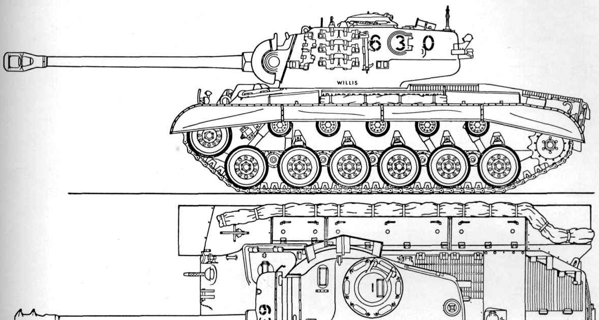 military picture: ww2 american tank m26 pershing drawing