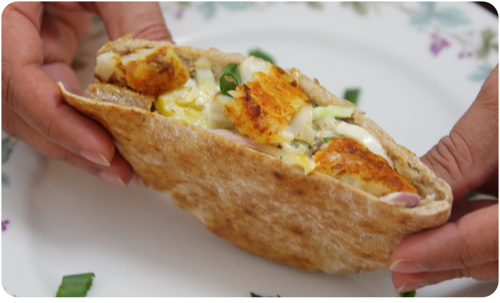 The Spice Rack: Pita Pockets filled with fish, cabbage and mayo sauce