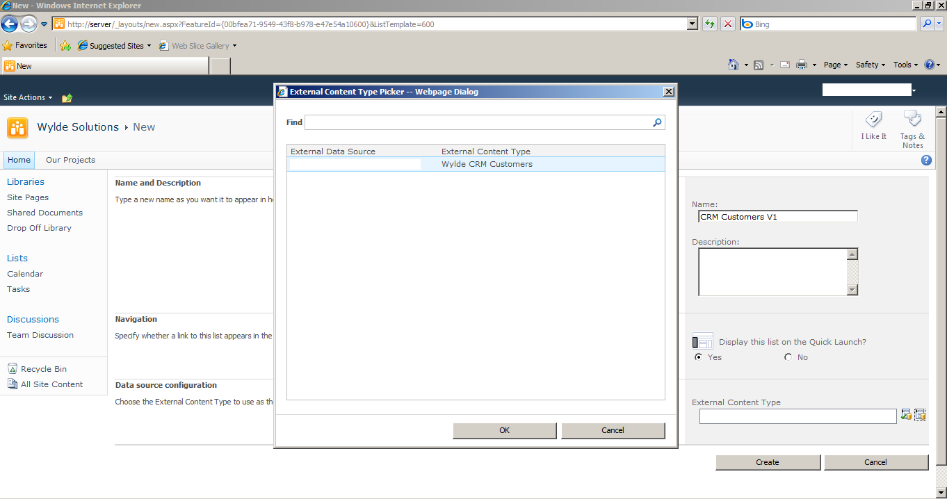 Setting up External Content Type for SQL Server database using SQL ...
