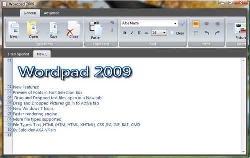 Wordpad 2009 (RC1) for Windows XP and Vista with Ribbon like user ...