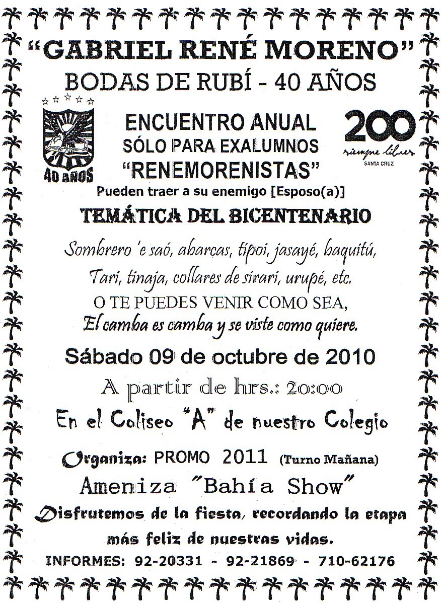 COLEGIO "GABRIEL RENE MORENO" - MONTERO: ENCUENTRO ANUAL DE EXALUMNOS ...