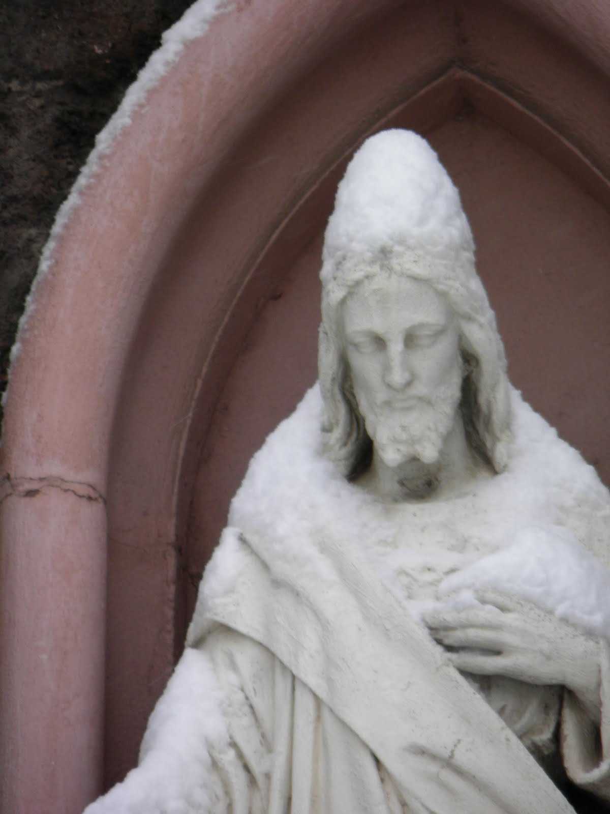 walking flagstaff: snow angels, snow gargoyles, snow mary and jesus