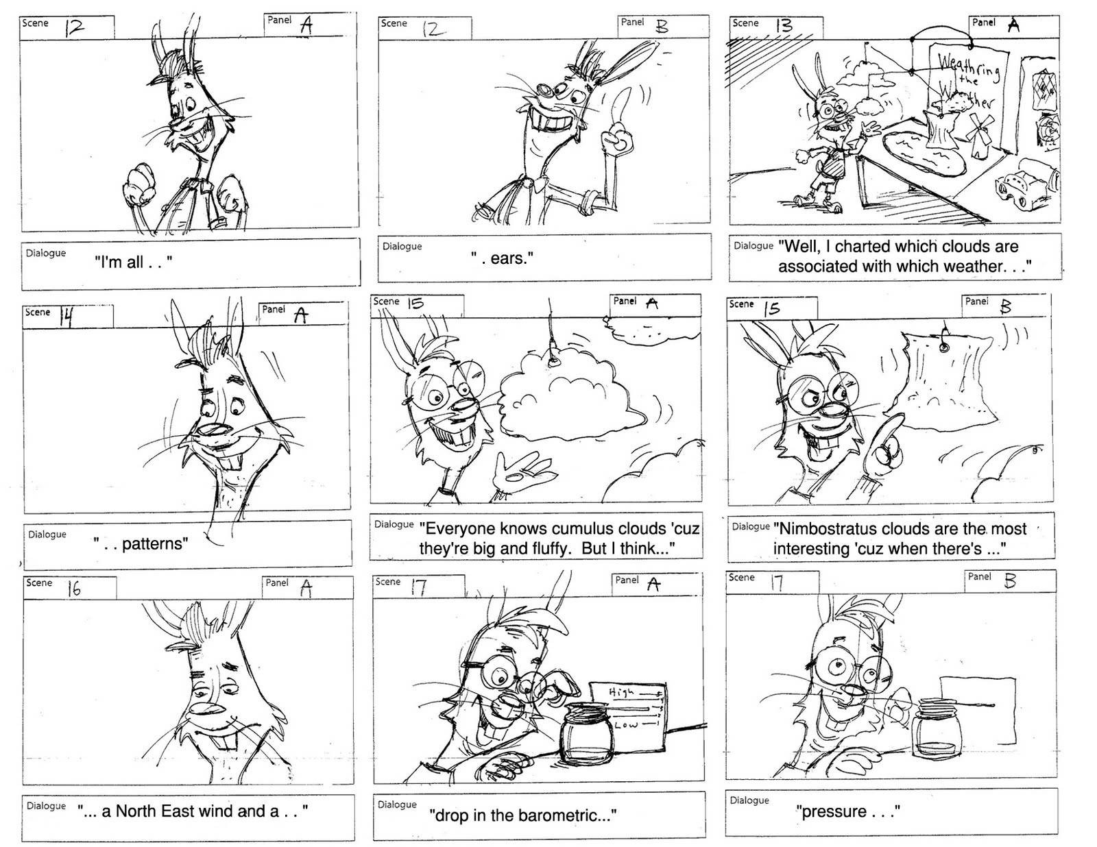 Howard E. Baker: Storyboards for Unstable Fable: Tortoise vs. Hare