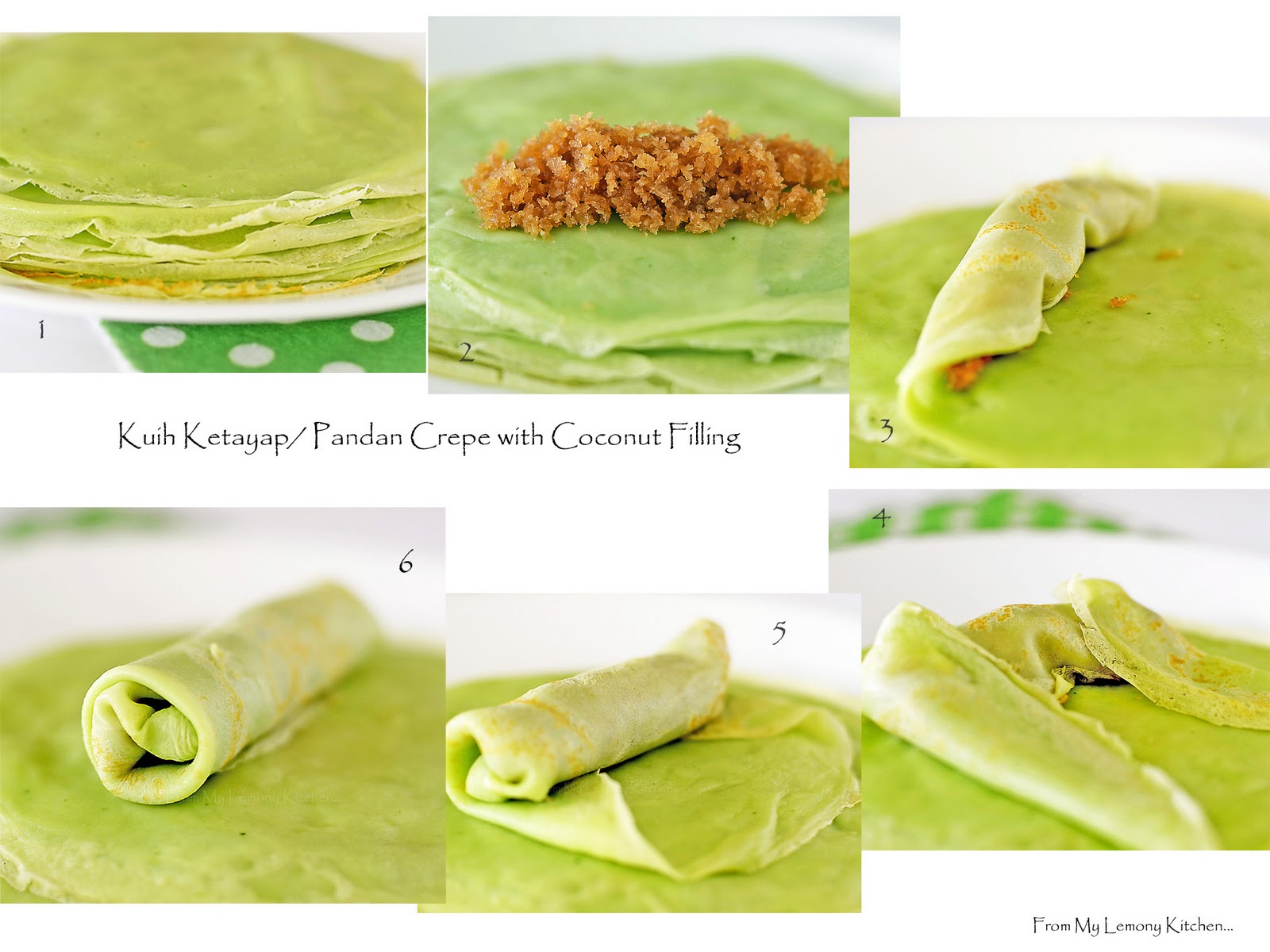 Pandan Crepe with Sweet Coconut filling - Lisa's Lemony Kitchen