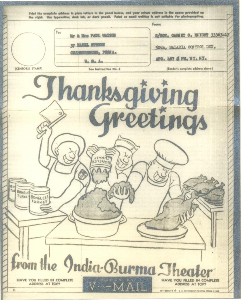 Philatelic Incarnation: WW2 V-Mail (India) - Thanksgiving Greetings
