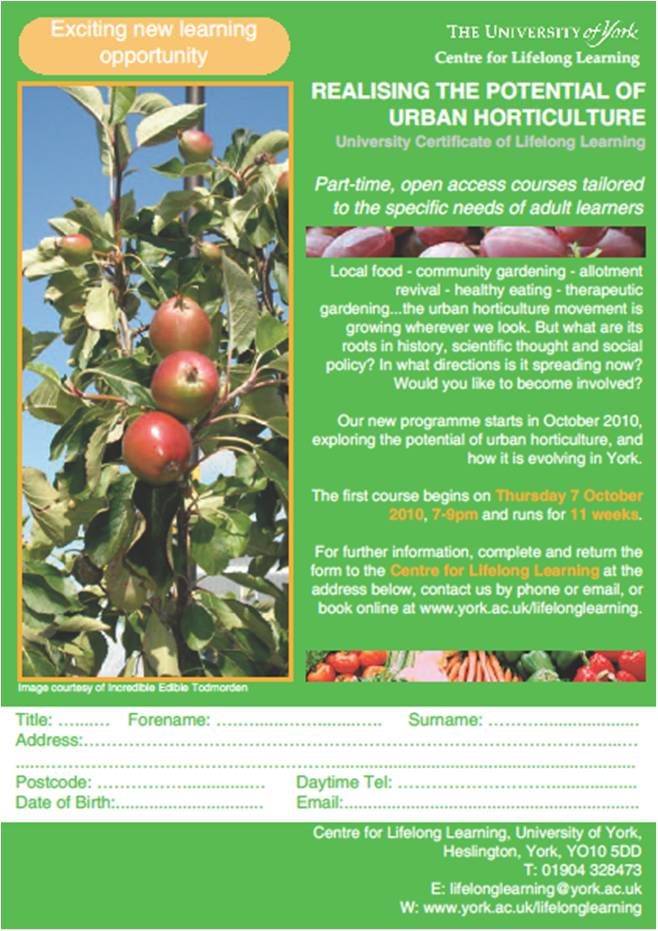 Scarcroft & District Allotment Association: A course on Urban Horticulture