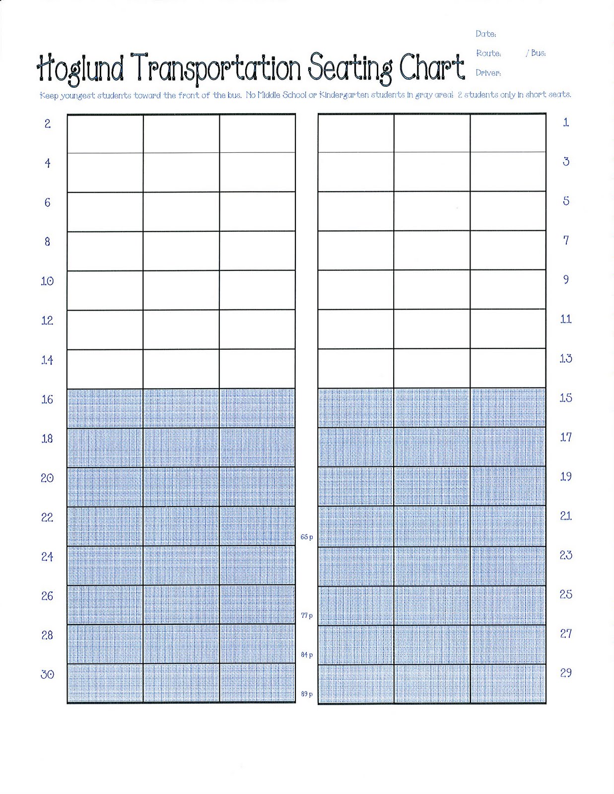 Bus Seating Chart Template