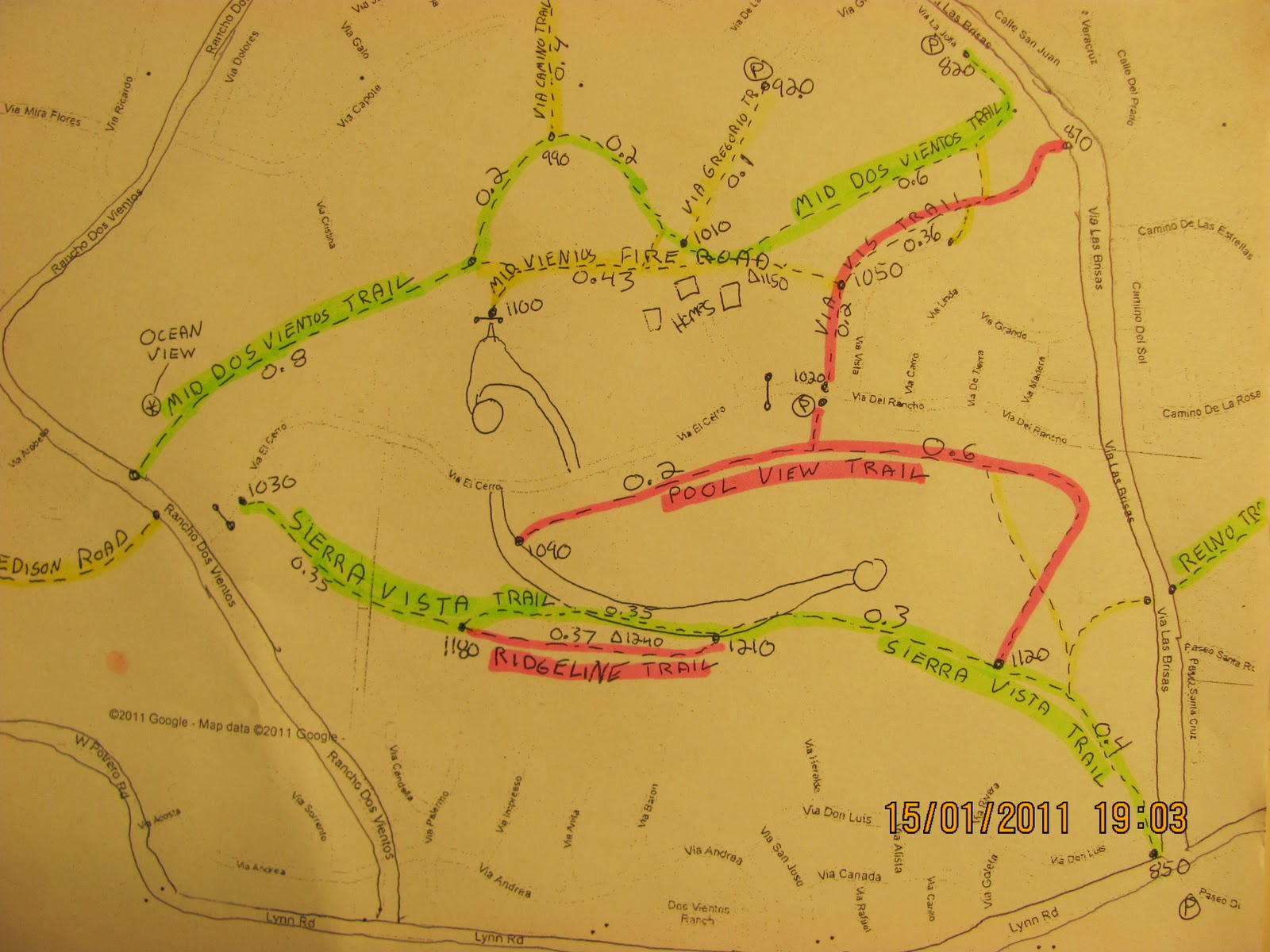 1000 Hikes in 1000 Days: MID DOS VIENTOS TRAIL MAP