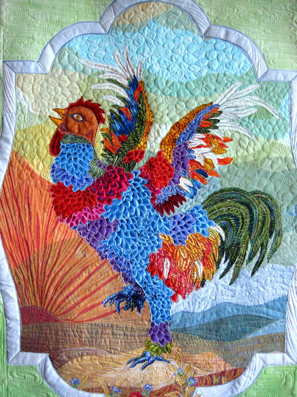 Quilts, Grandkids and Delphiniums: Rooster Quilt Finished