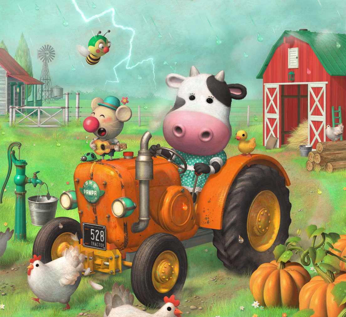 La Pecera: Vaca en tractor