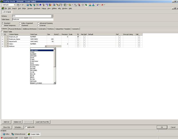 Create Tables In Oracle Database Using Toad