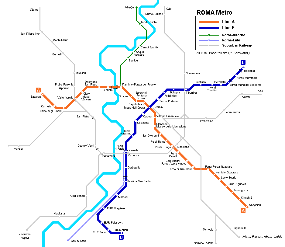 Tô indo para a Itália: Mapa - Metrô de Roma