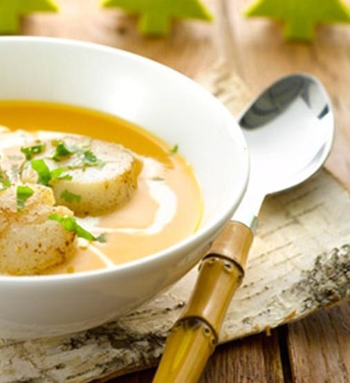 mina dotter: Soep van zoete aardappel met sint-jacobsvruchten