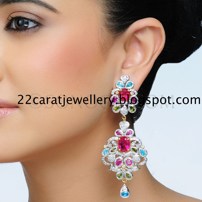 One Gram Gold Designer Cz(american Diamonds) Ruby Earrings - Jewellery ...