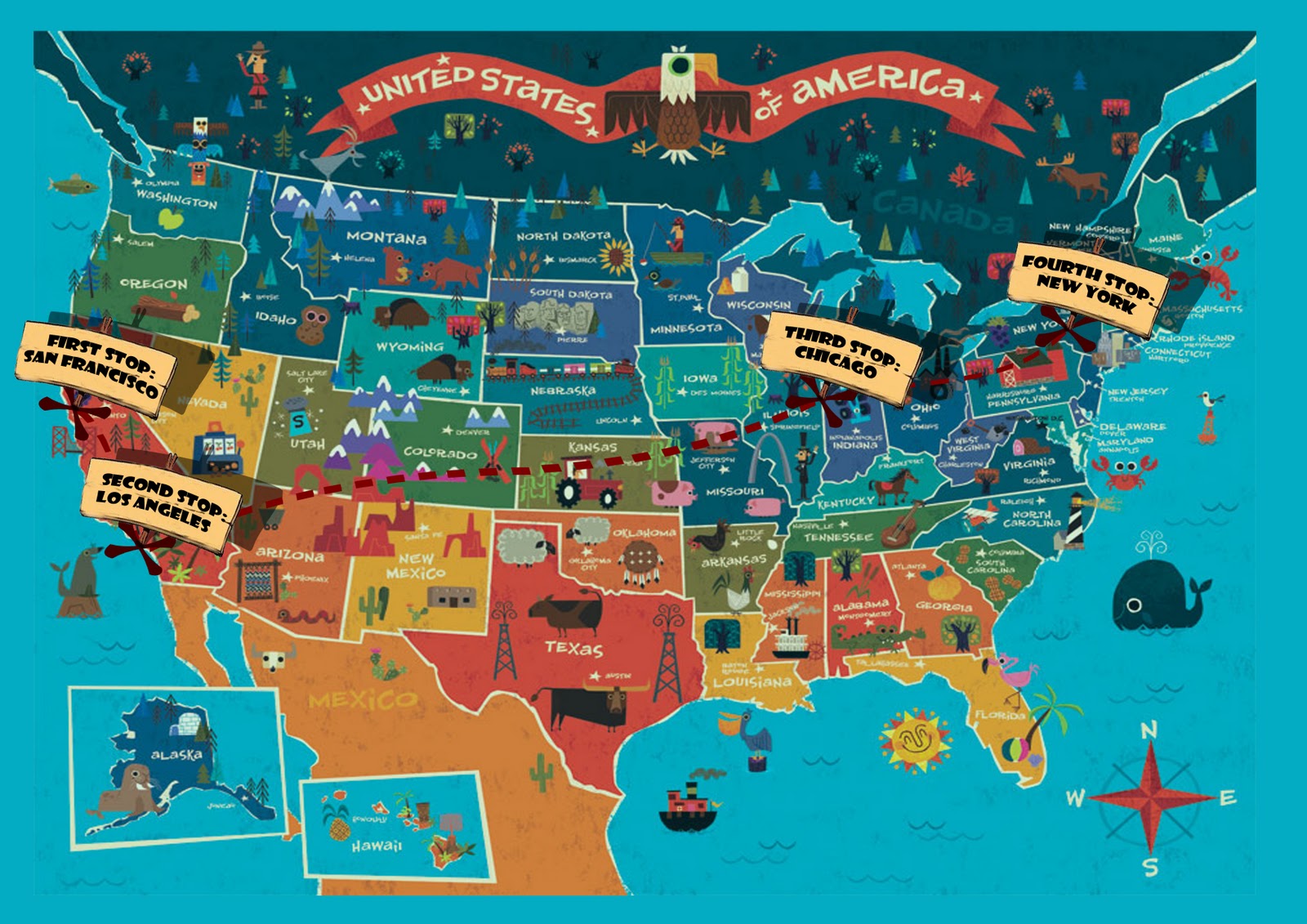 A cartoony, stylized map of the US. Anybody have a larger resolution ...