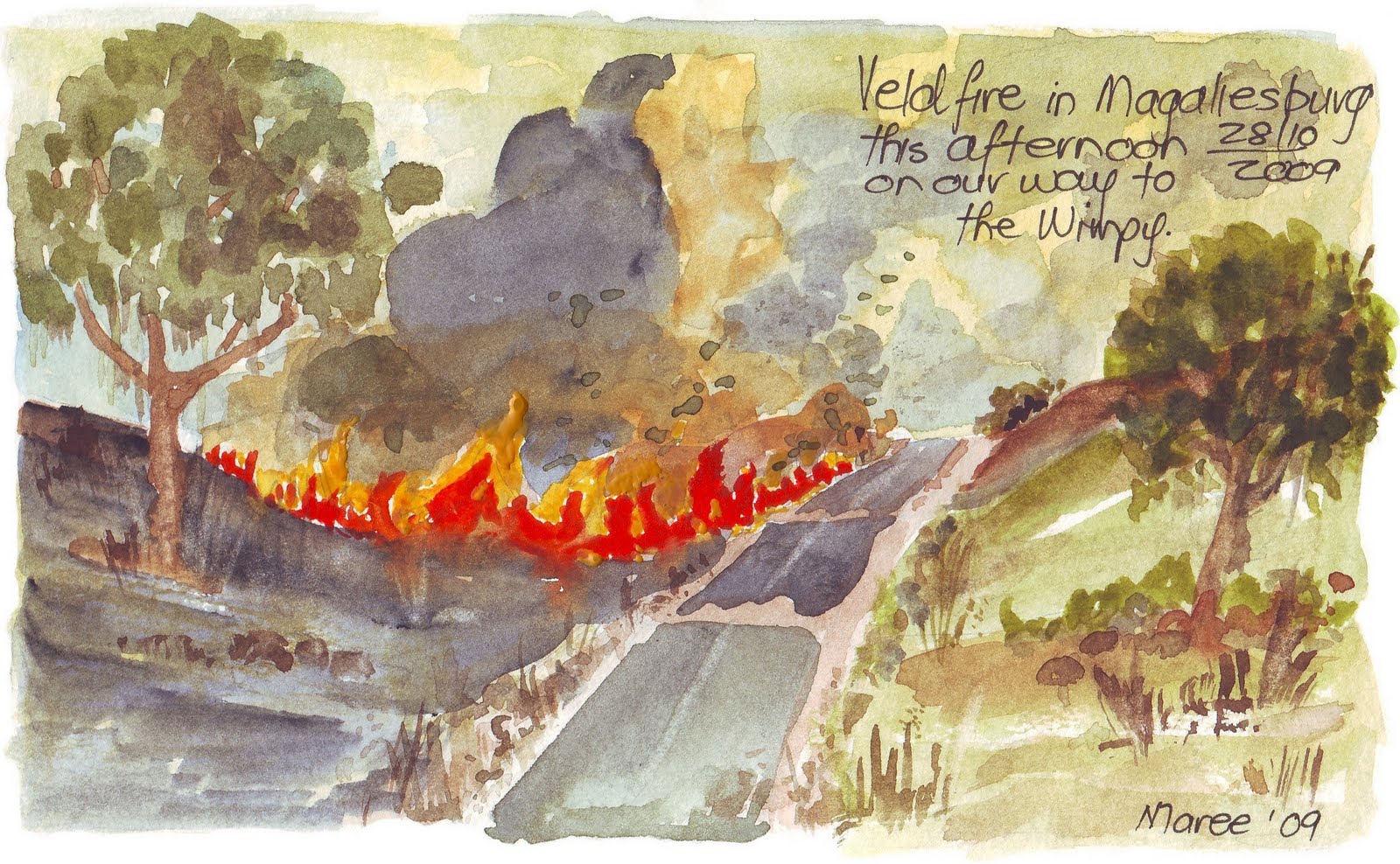 ART and CREATIVITY : Veld fire on the road to Magaliesburg