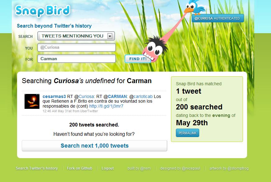Snap Bird ~ Un peculiar buscador de Tweets. ~ Curioseando