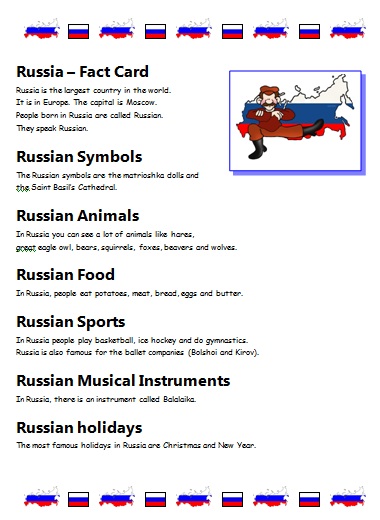 English Teaching Printables: Russia Fact Files