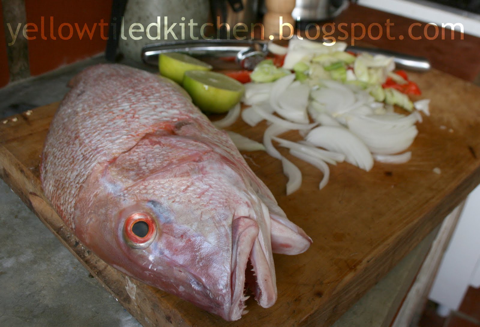 Yellow Tiled Kitchen: Grilled Red Snaper . (1) pargo relleno al horno