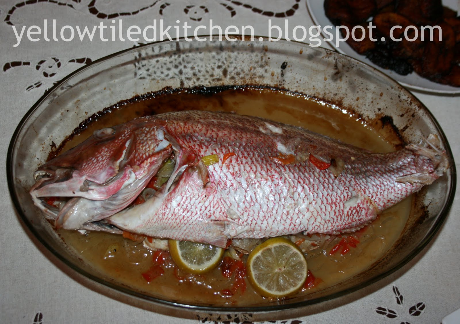 Yellow Tiled Kitchen: Grilled Red Snaper . (1) pargo relleno al horno