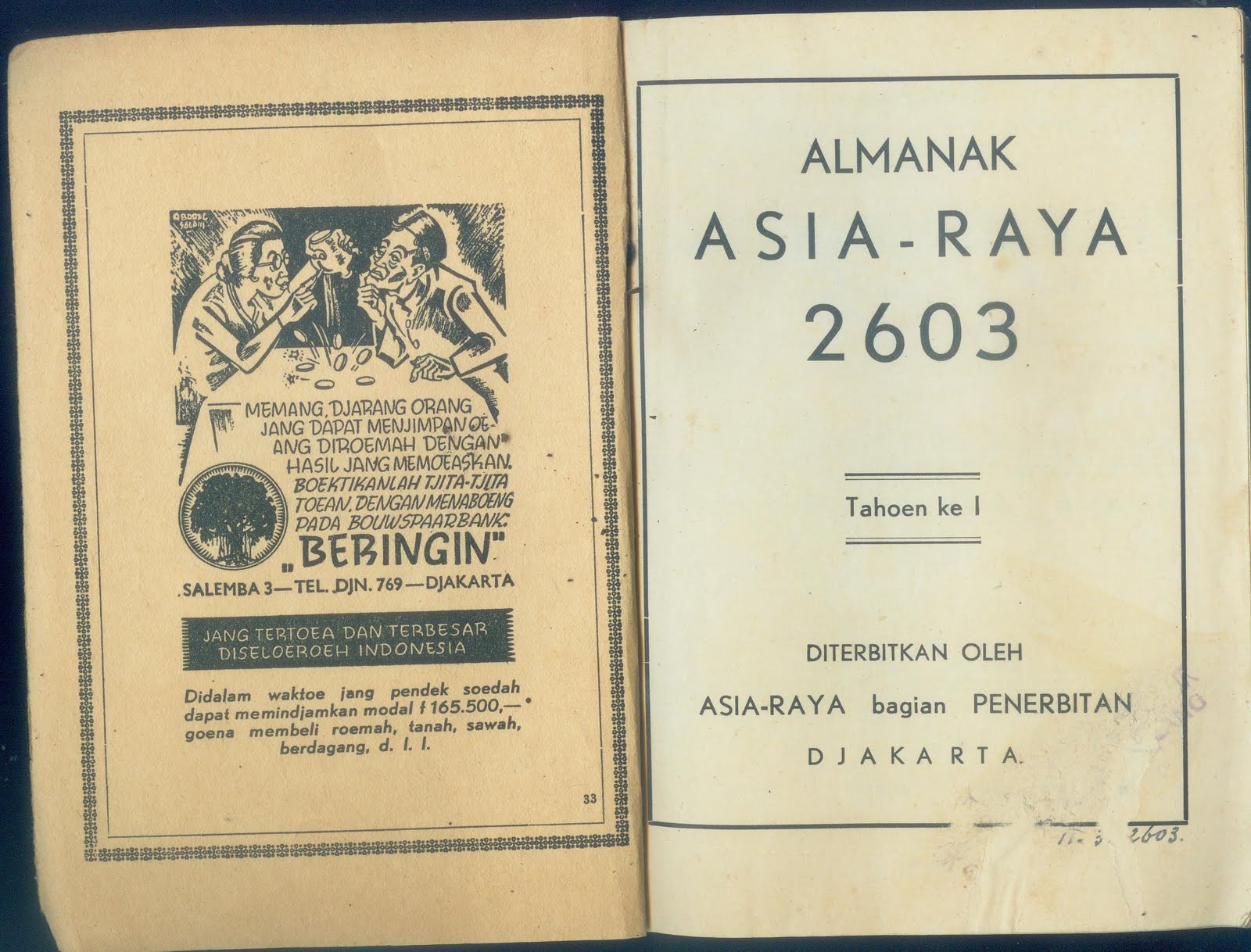 Koleksi Djadoel: ALMANAK ASIA-RAYA 2603:-SOLD-