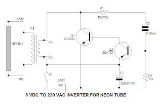 Ligth circuit: 6 VDC TO 220 VAC INVERTER FOR NEON TUBE