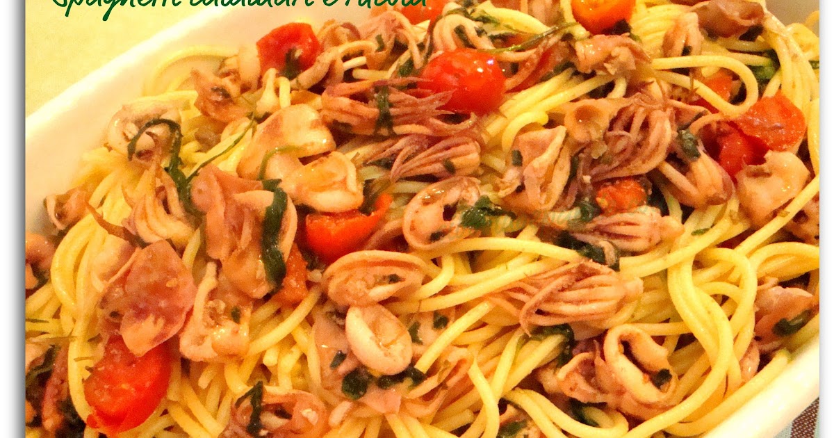 Spaghetti calamari e rucola