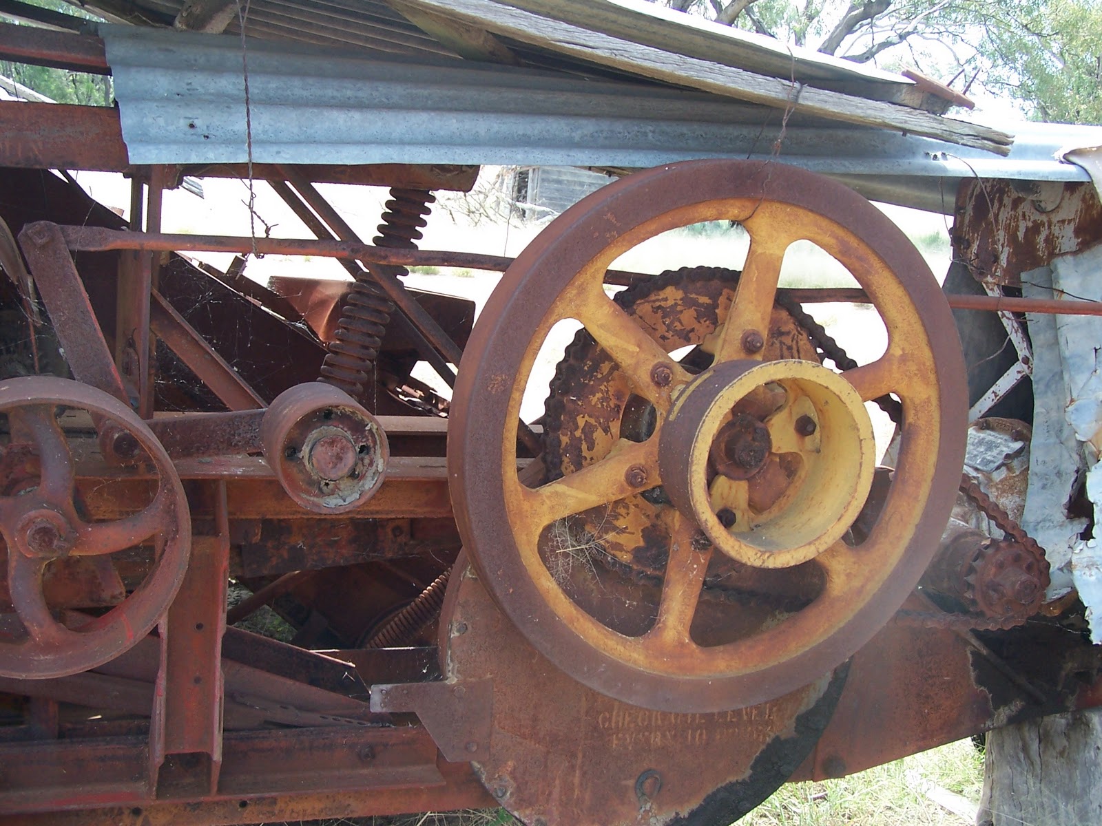 Phelps Family at Glen Eden: Old Machinery, dam, sheds