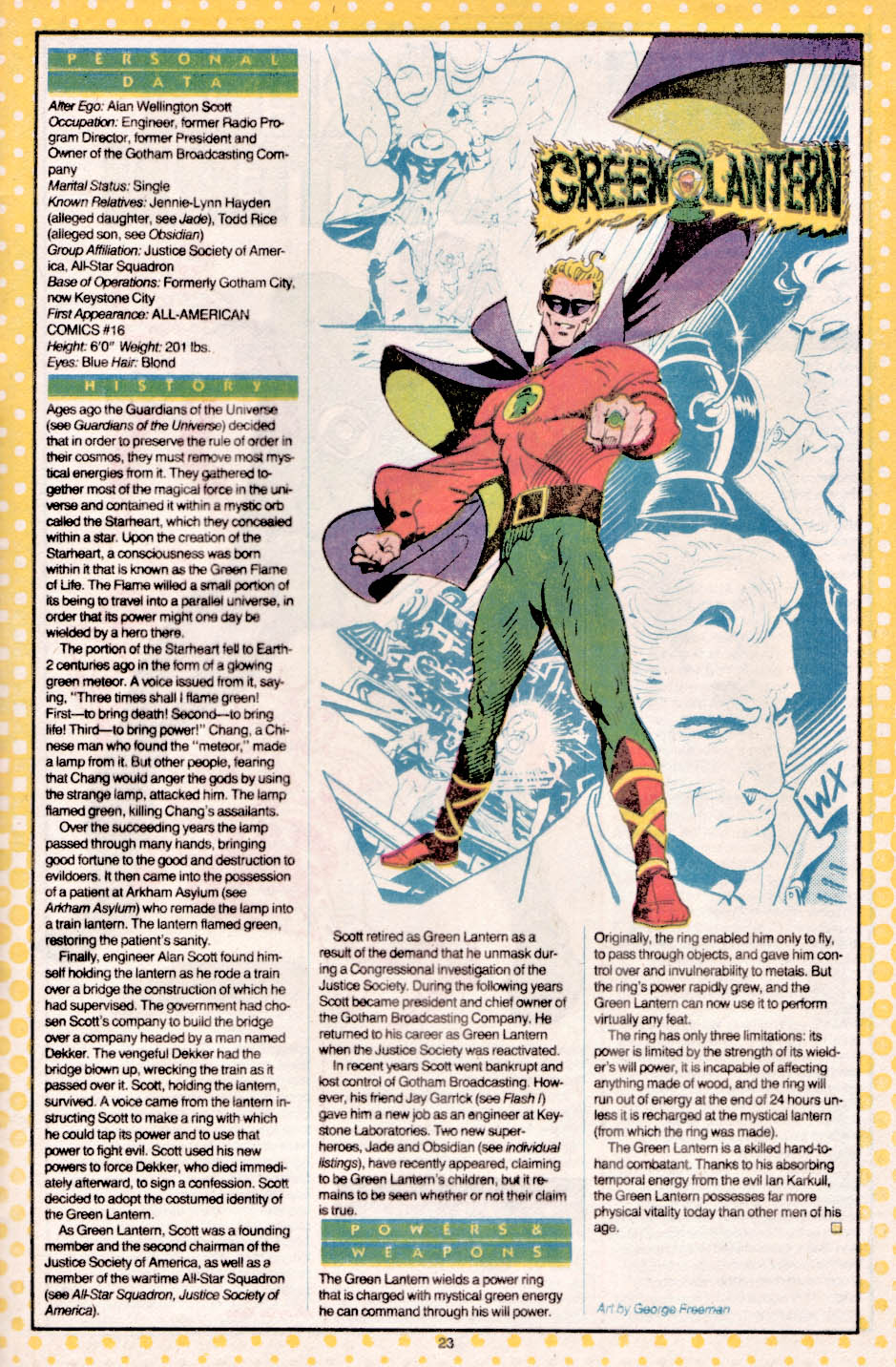 Fichas de Superheroes Marvel y DC: Linterna Verde (Alan Scott)