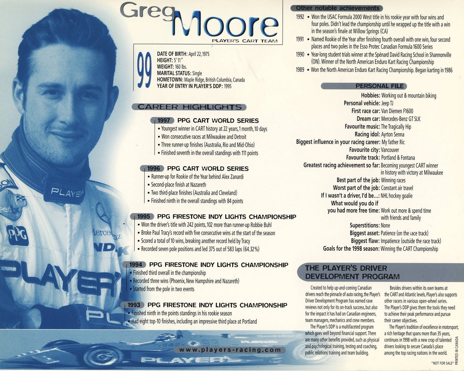 OPEN WHEEL RACING: GREG MOORE