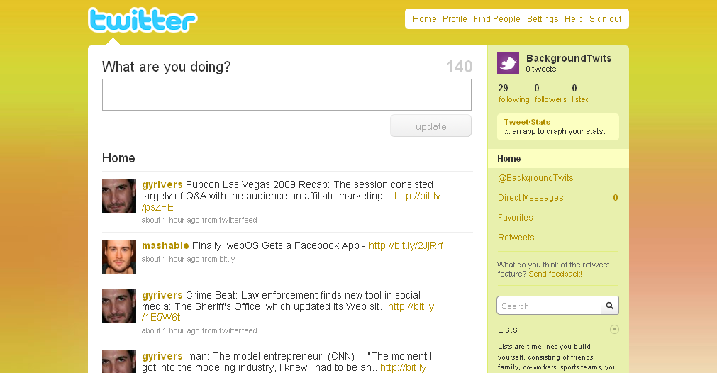 Background Tweets: Yellow Gradient Twitter Background