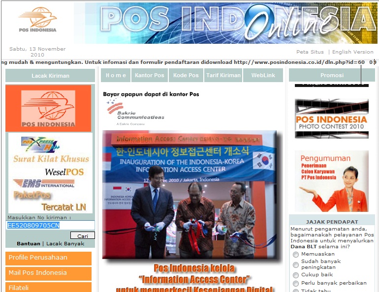 Tracing EMS dari Web Pos Indonesia | Sunarto,S.Kom