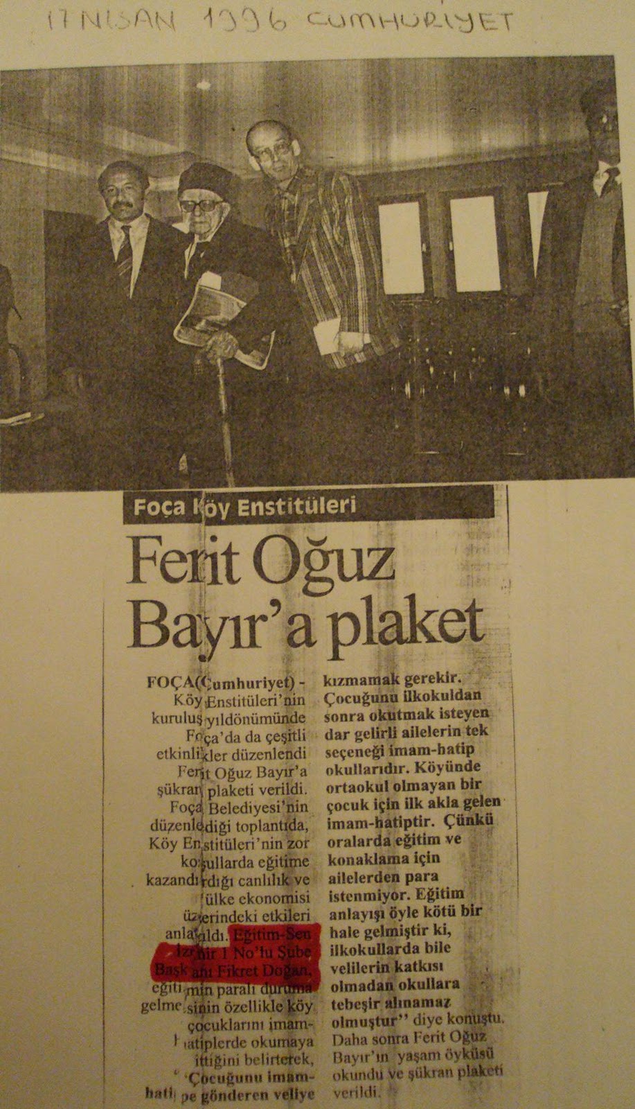 Fikret Dogan: Ferit Oğuz Bayır - Köy Enstitüleri