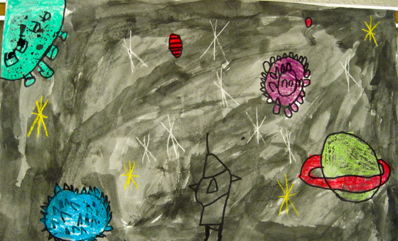 The Modern Art Smock: 1st Grade Outer Space Crayon Resist Paintingss