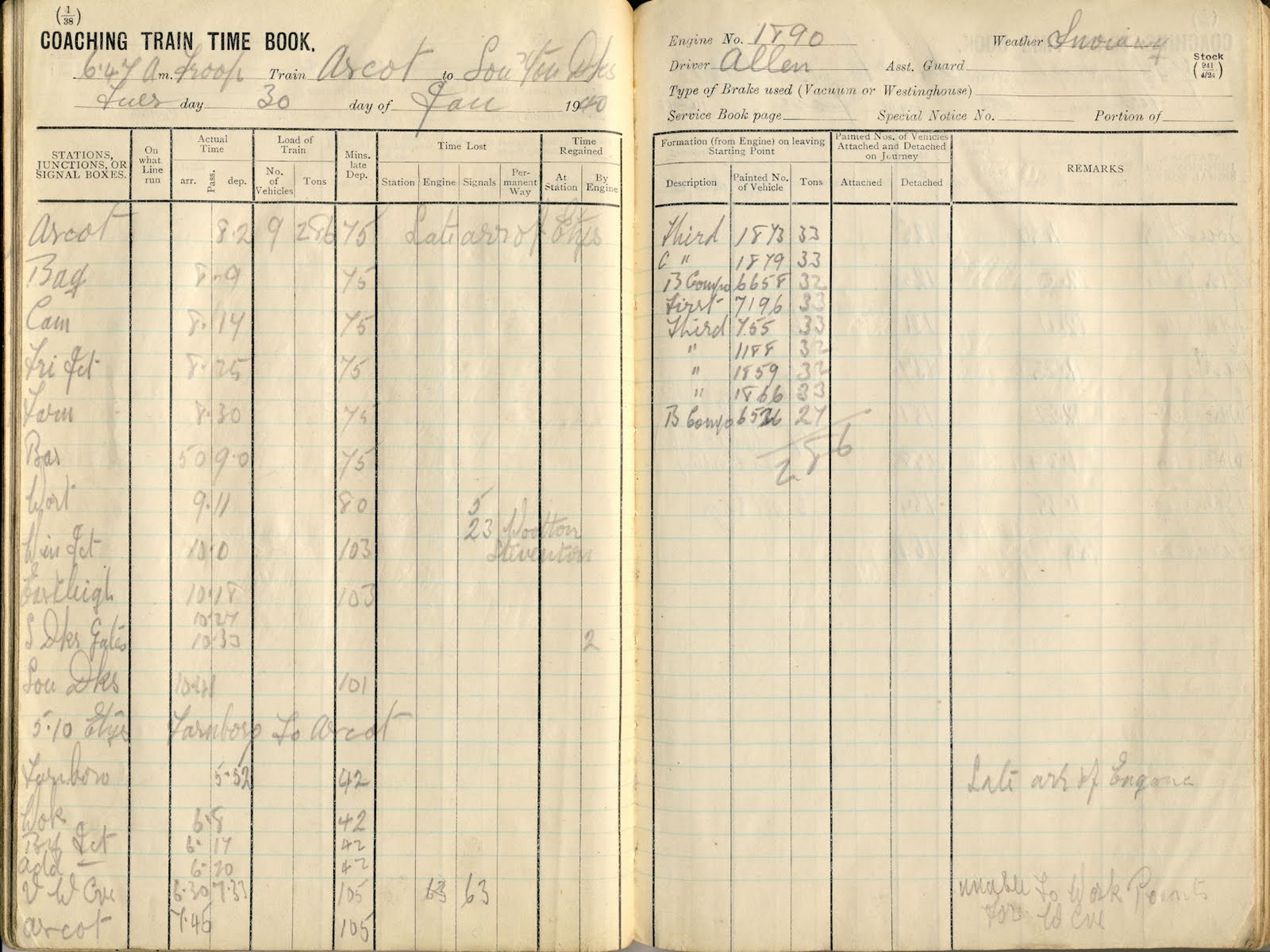 Turnip Rail Documents: Southern Railway Guard's Log Book - 1939-51