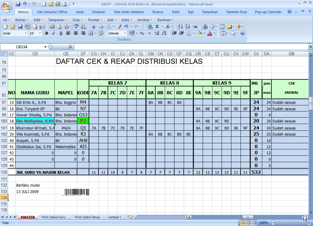 Kolom Bahasa Tip Trik And Klik Excel Program Jadwal Pelajaran