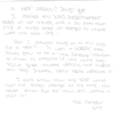 Thank You Letter (1 Yr Anniversary) ~ KAY'S ENTERTAINMENT