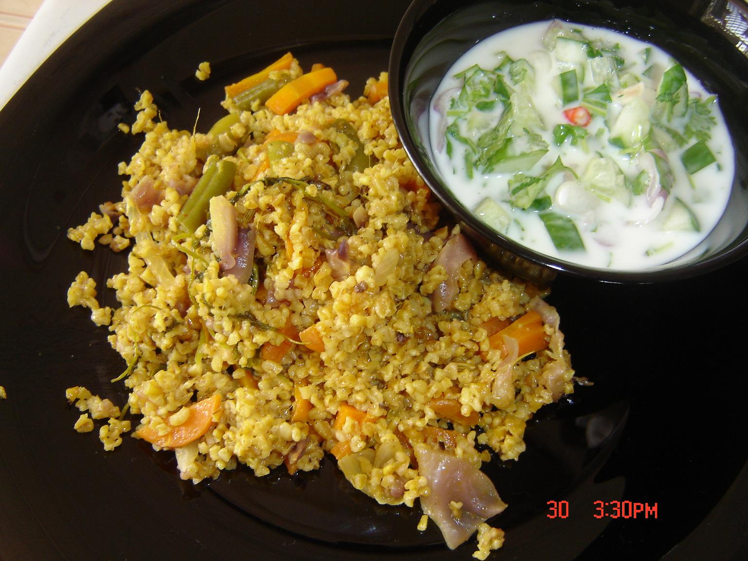 the footloose chef: Burghul (bulgar) vegetable pulav with cucumber and ...