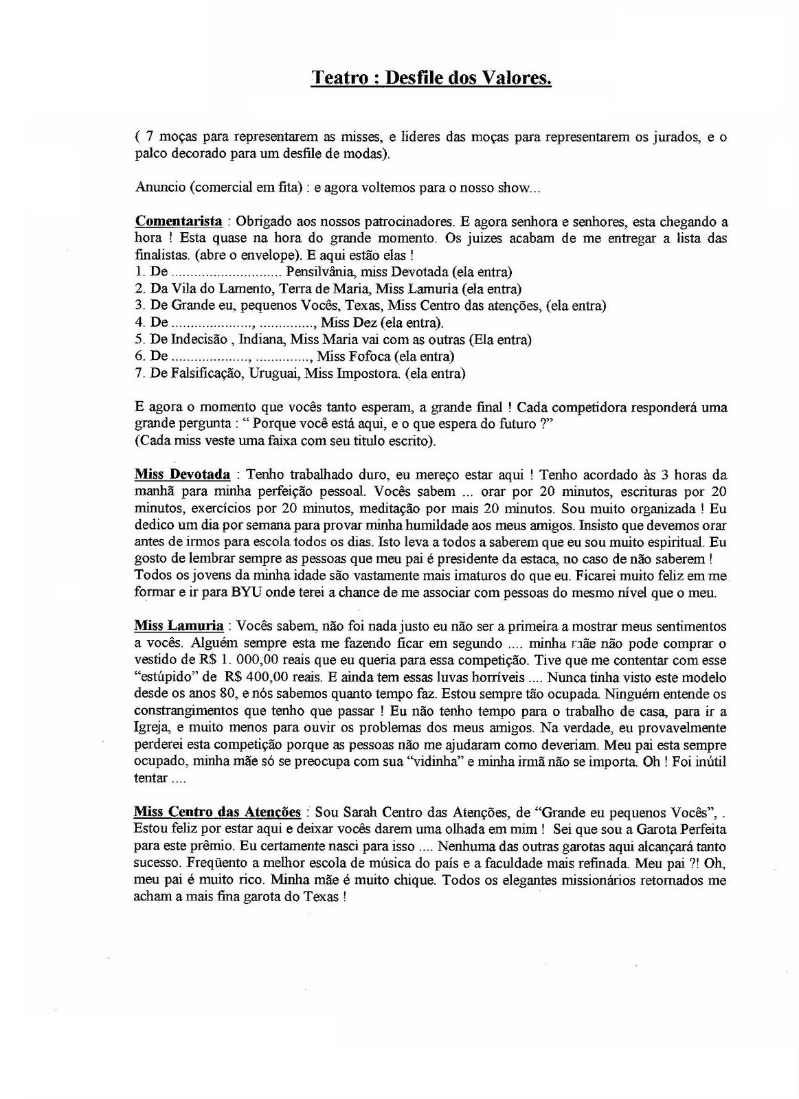 Roteiro Curto De Teatro - EDUCA