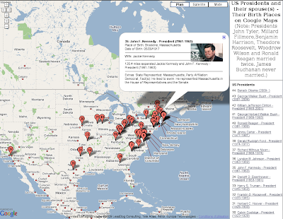 GEMTICE: Les présidents des Etats Unis dans Google Maps