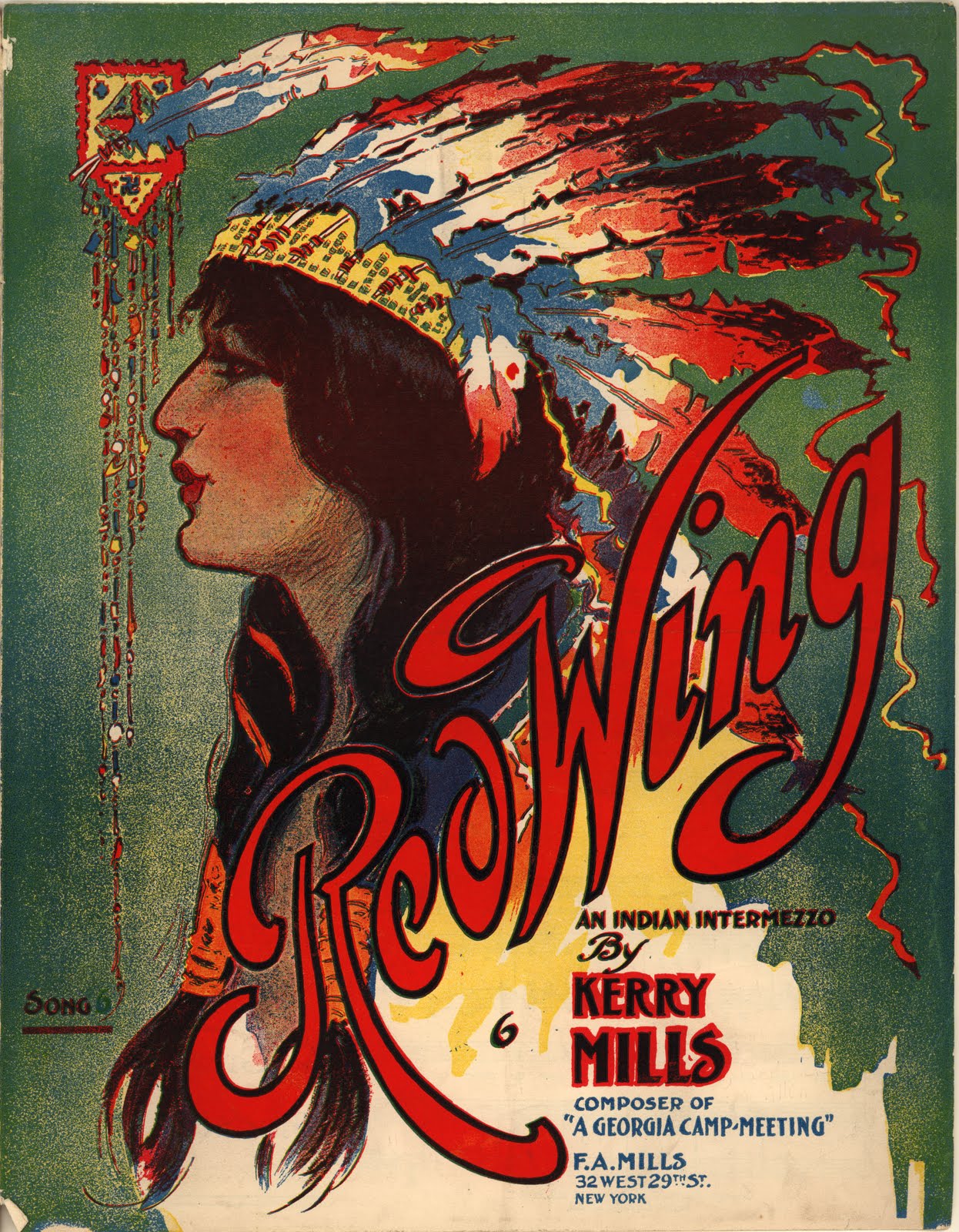 Vintage Ephemera: Sheet music cover, Red Wing - 1907