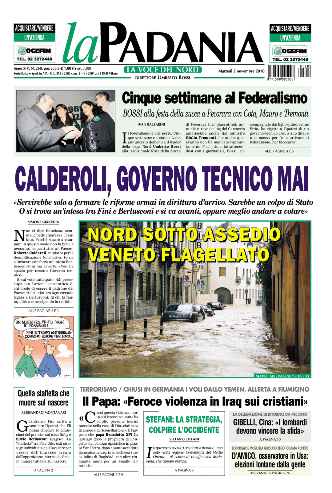 LEGA NORD LALLIO: "LA PADANIA" DI MARTEDI' 02/11/2010