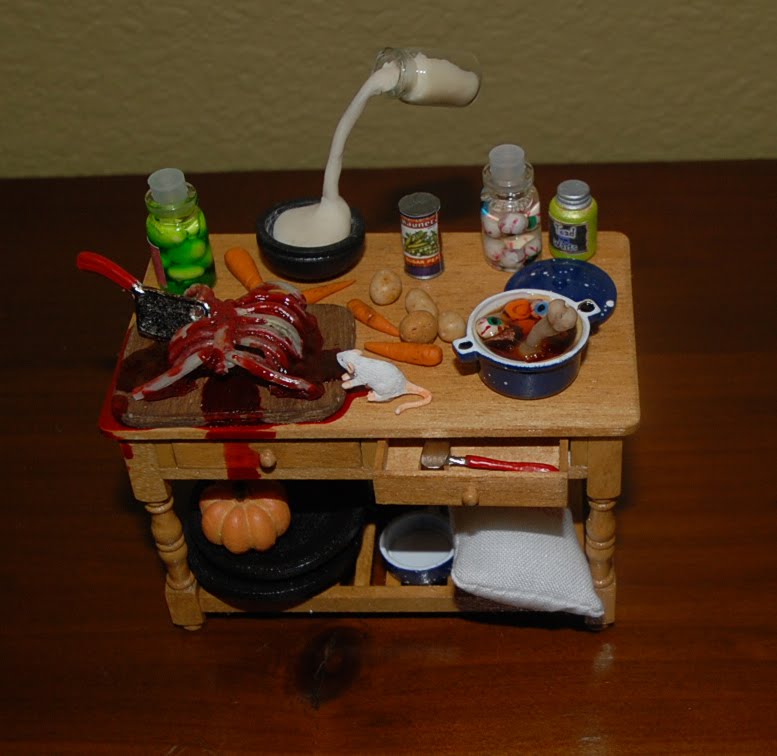 A Mini Nut's minis: "Making Graveyard Stew" - A kitchen prep table