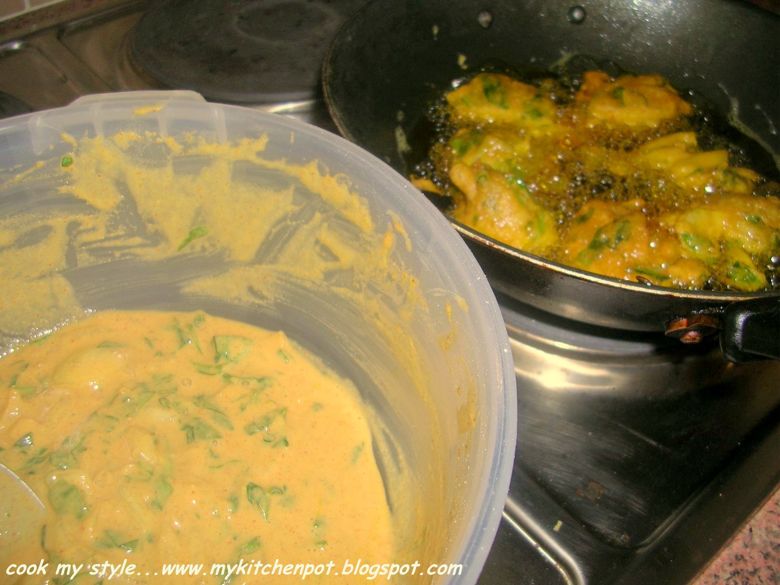 cook my style...: Palak pakora / spinach fritters / palakura bajji