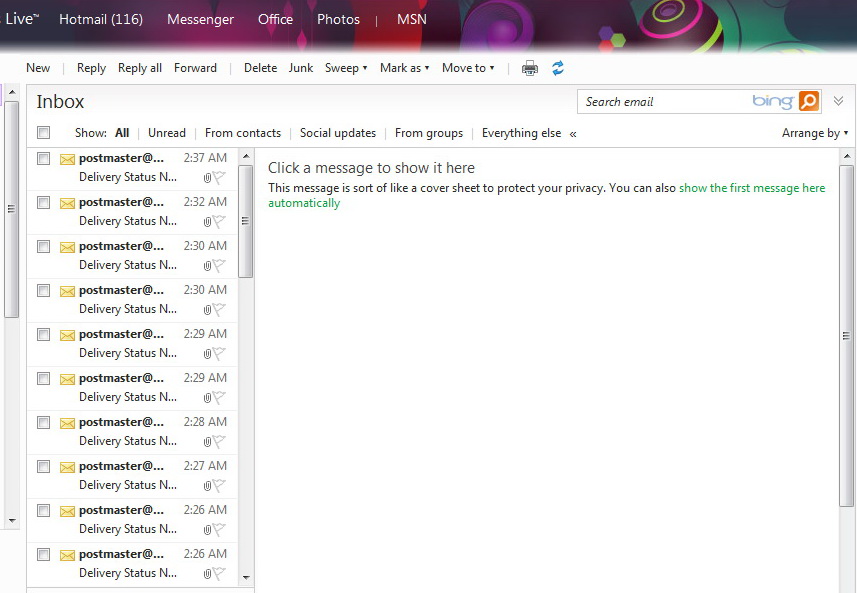 風花雪月My World of Exploration: Hotmail Delivery Status Notification (Failure)
