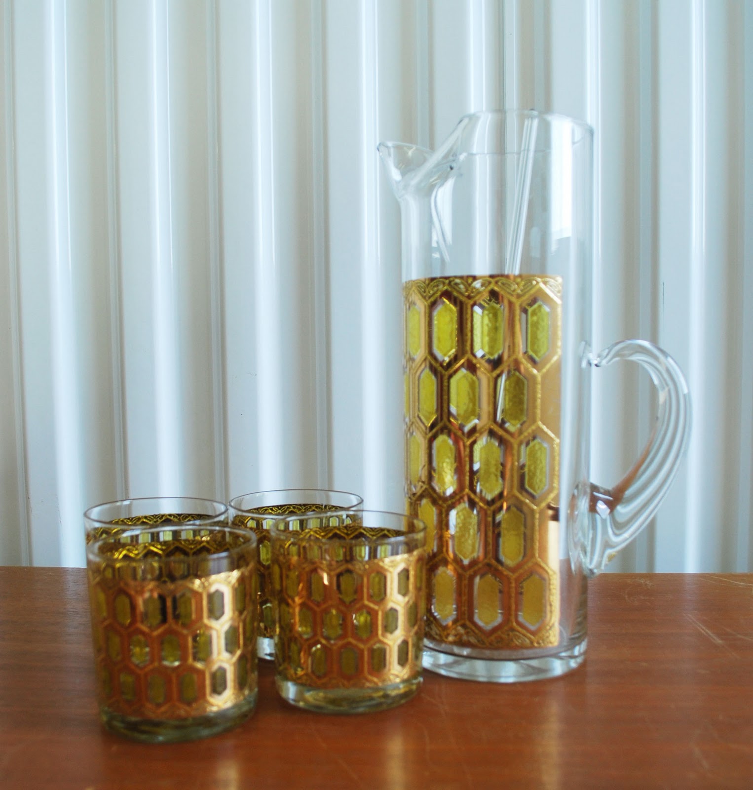junk2funk: Gorgeous Vintage Gold Gilded Pitcher & Glass Set